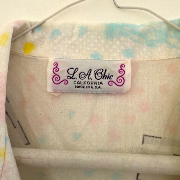 Tops | Retro Vintage White Shirt With Pastel Patterns 8s | Poshmark